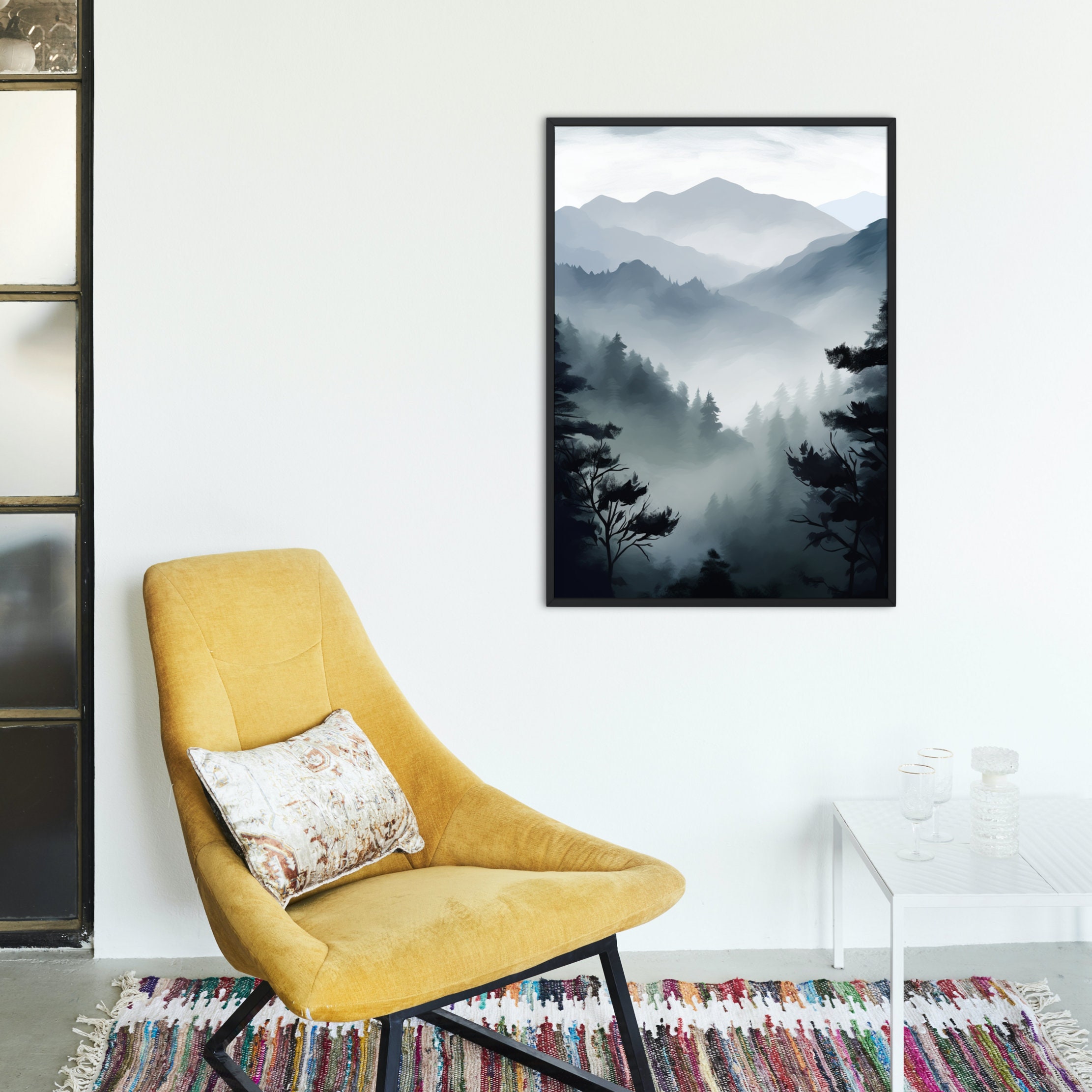 Foggy Mountain Art, Serene Prints, Monochrome Wall Art, Calming Corner ...