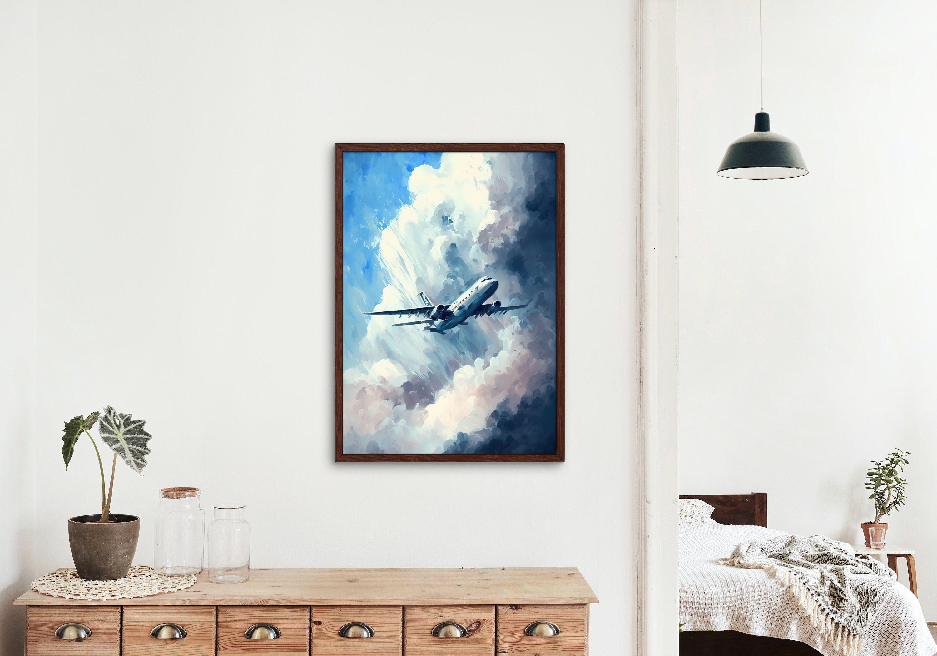 Airplane and Clouds Wall Art Print, Aircraft Aeroplane Flying, Aviation ...