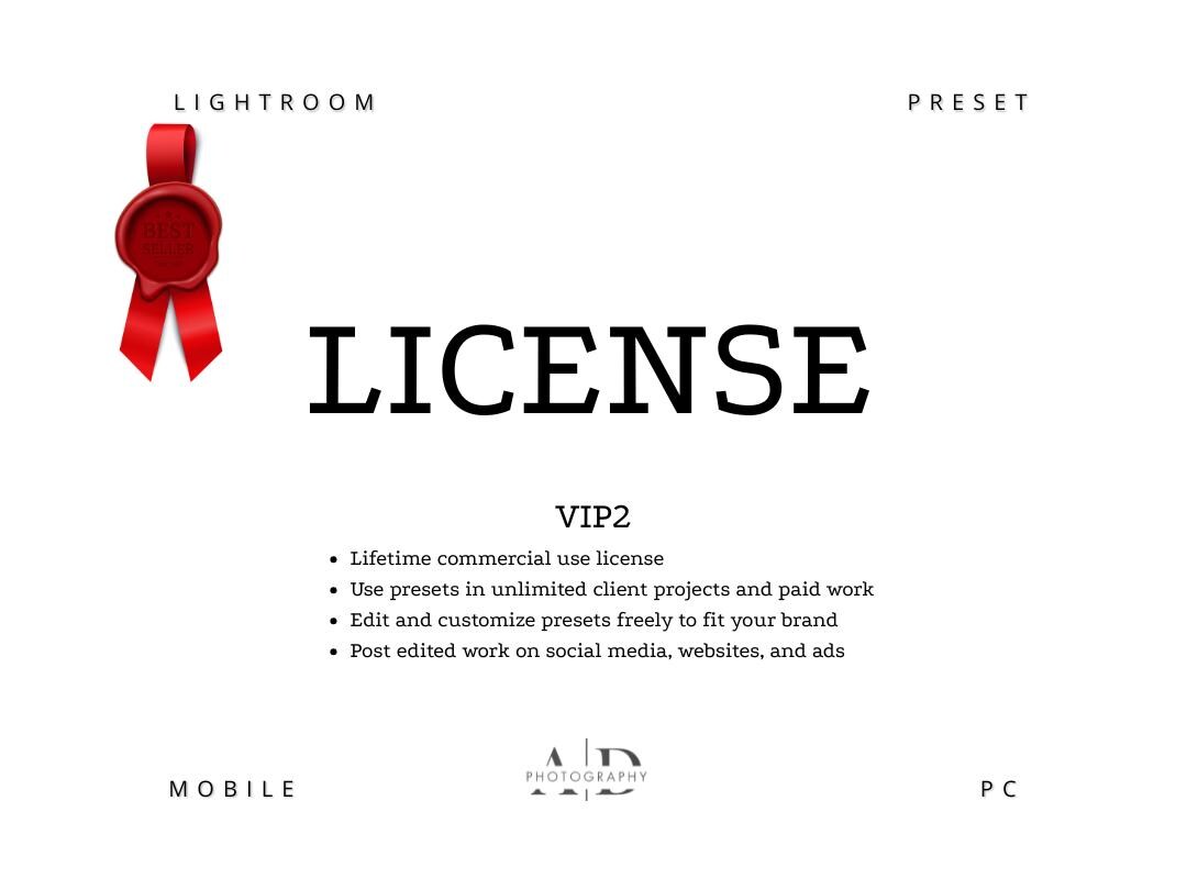 VIP 2 – Limited Commercial Use License for Lightroom Presets - Etsy