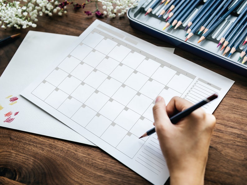 Plantilla horizontal imprimible de calendario mensual mínimo sin fecha ...