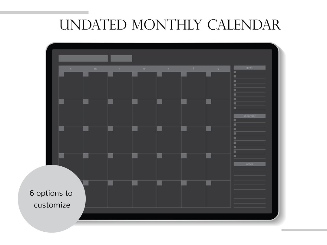 Minimal Dark Monthly Undated Goodnotes Planner Template | Monthly ...