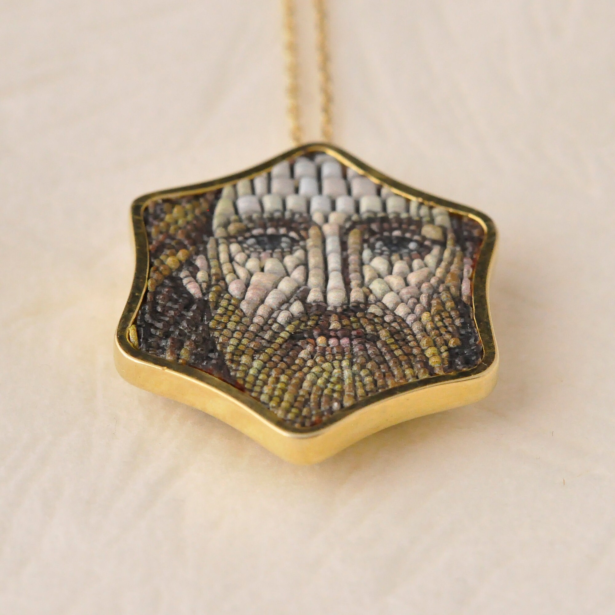 Silver Micro Mosaic Jesus Christ Chain Necklace Hexagon MZ19-0518 ...