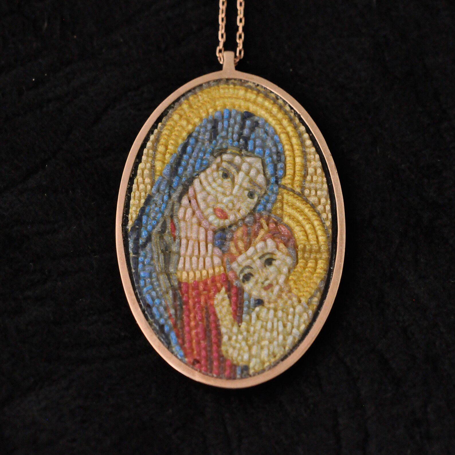 Virgin Mary & Baby Jesus Christ Chain Silver Necklace, Micro Mosaic ...