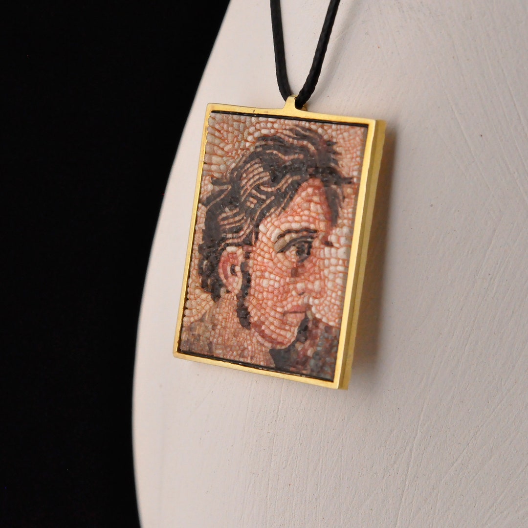 Alexander the Great Silver Micro Mosaic String Rectangle Necklace - Etsy