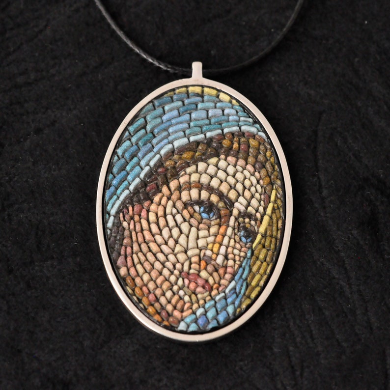 Virgin Mary Chain String Micro Mosaic Medium Silver Necklace. - Etsy