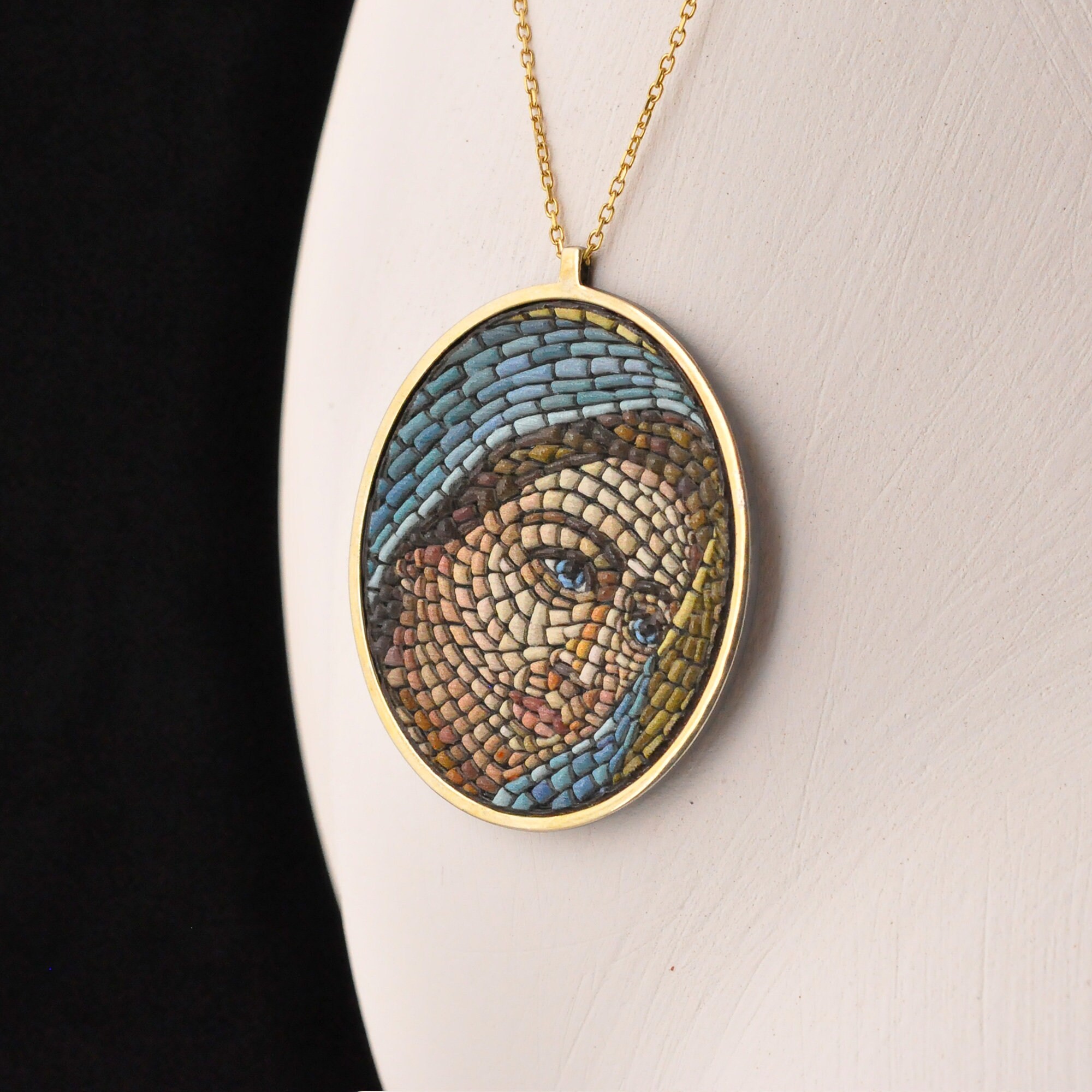 Virgin Mary Chain Necklace Micro Mosaic Medium Silver - Etsy