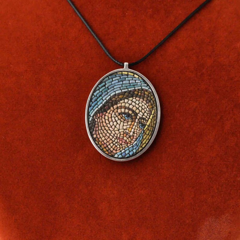 Virgin Mary Chain String Micro Mosaic Medium Silver Necklace. - Etsy