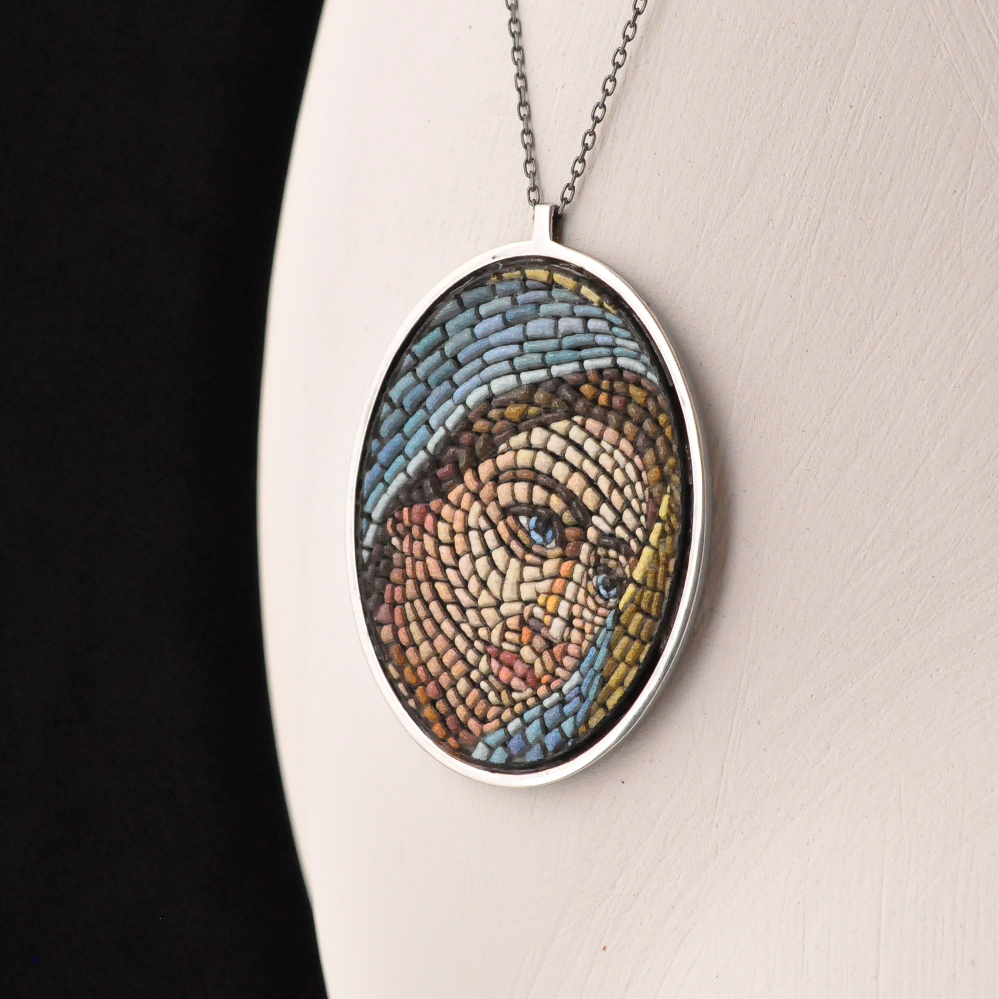 Virgin Mary Chain Necklace Micro Mosaic Medium Silver - Etsy