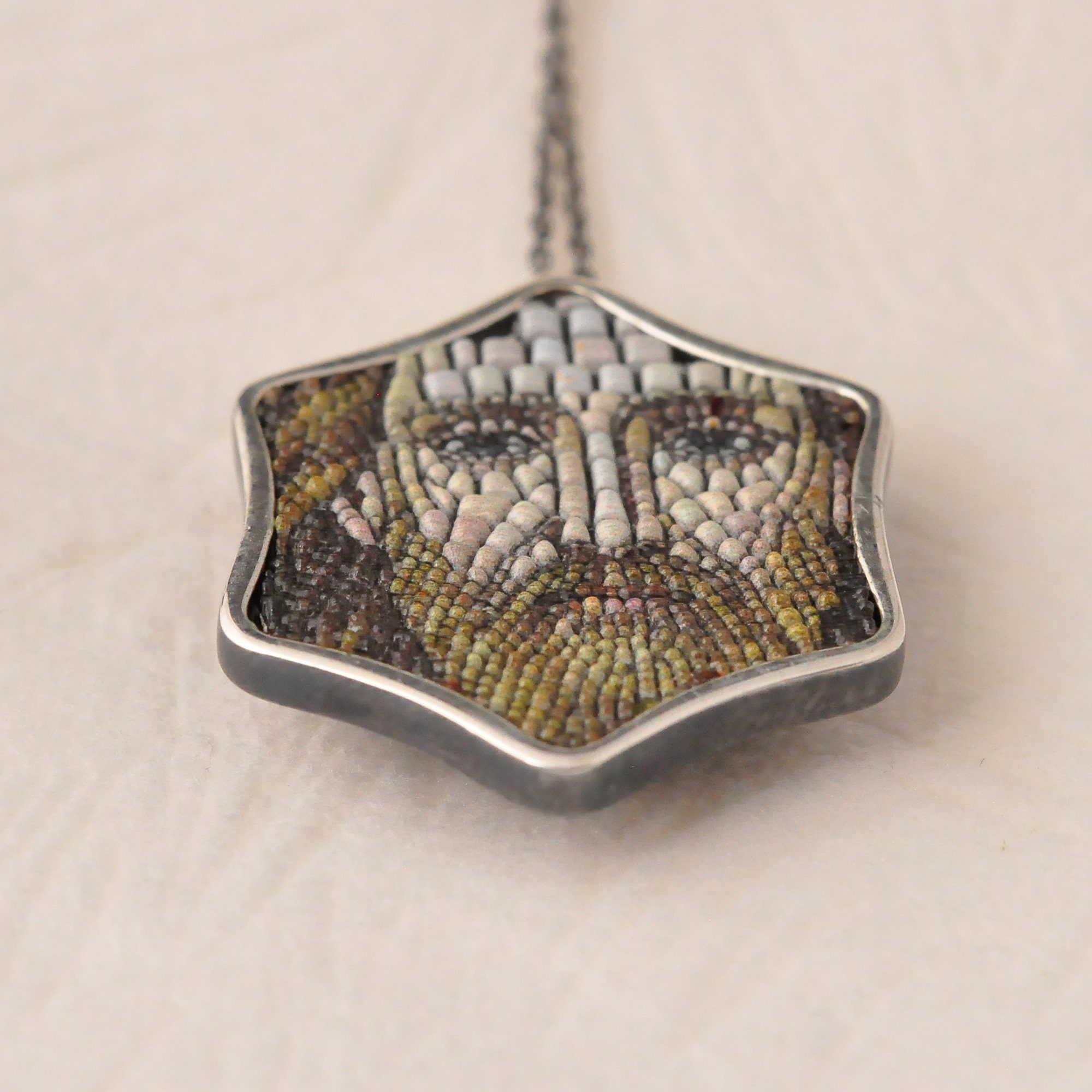 Silver Micro Mosaic Jesus Christ Chain Necklace Hexagon MZ19-0518 ...
