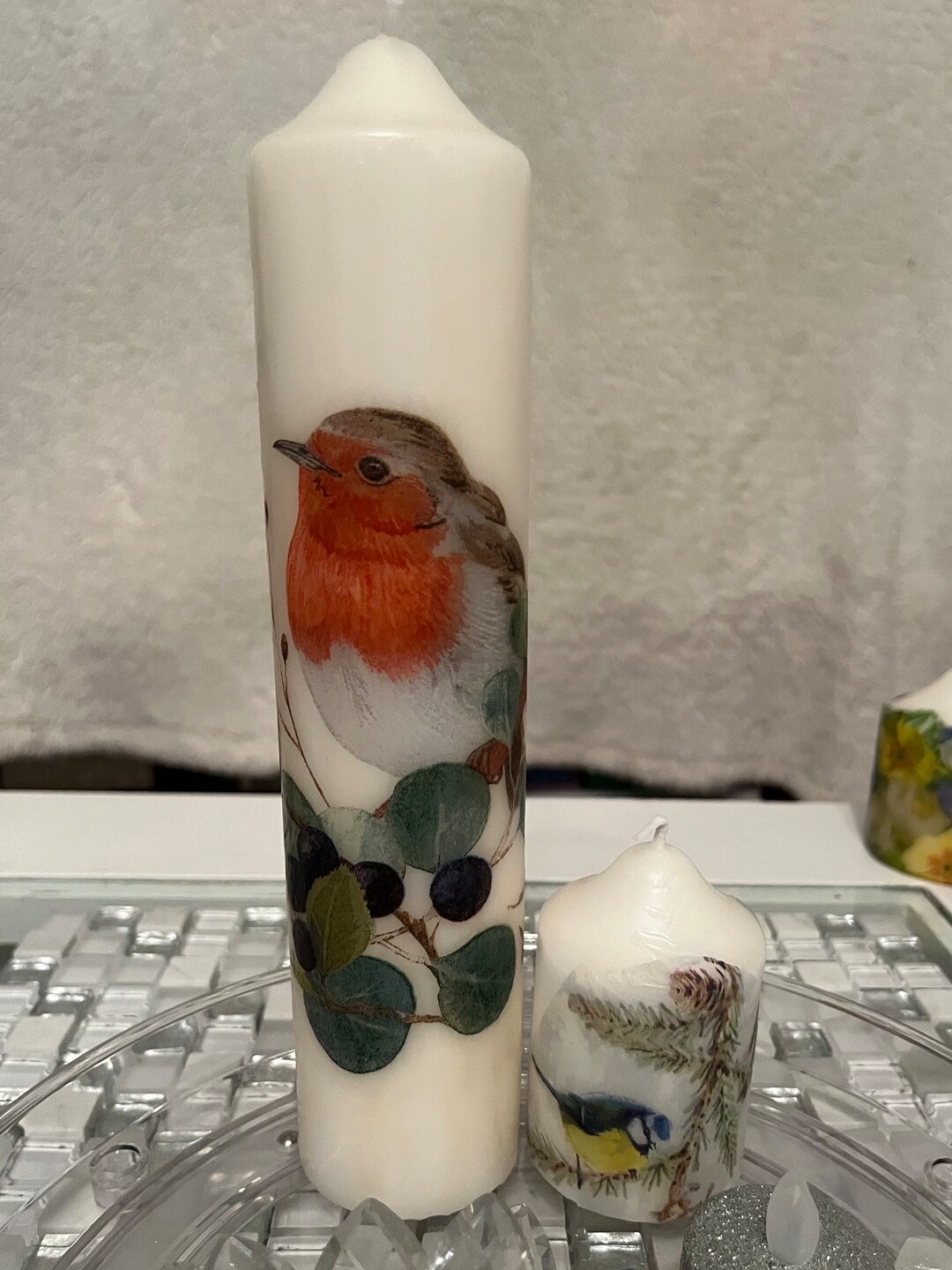 Tall Pillar Candle With Robin in Branches Design, 75hour Burn, Choice ...
