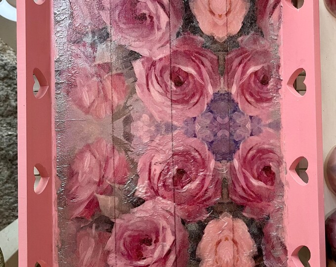 Pink Tray With Heart Cut Outs and Rose Decoupage Design Rectangular Tea ...