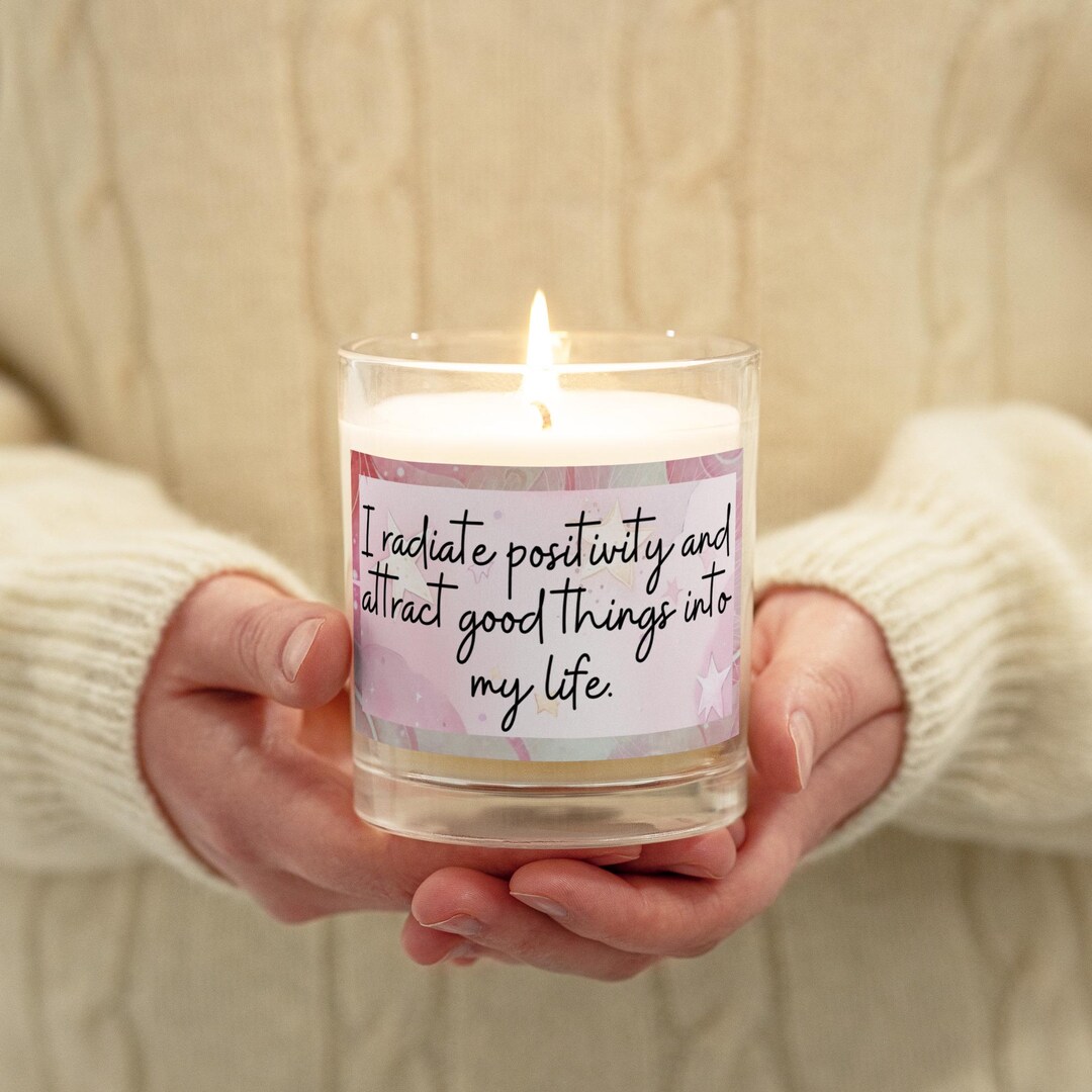 Uplifting Positive Affirmation Glass Jar Candle, “I Radiate Positivity ...