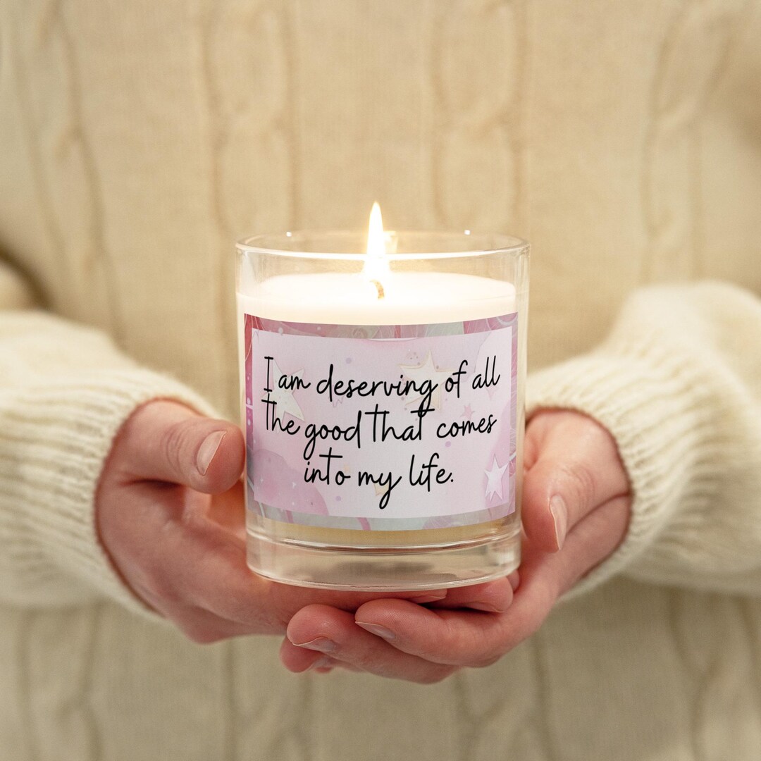 Uplifting Positive Affirmation Glass Jar Candle, “I Am Deserving of All ...