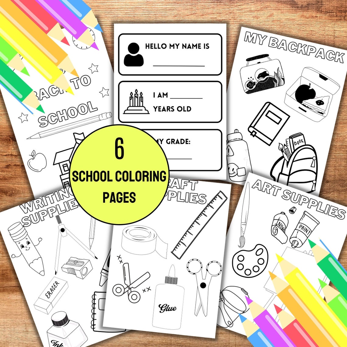 Back to School Coloring Pages Sheets School Supplies Printable Kids ...