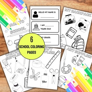 Back to School Coloring Pages Sheets School Supplies Printable Kids ...