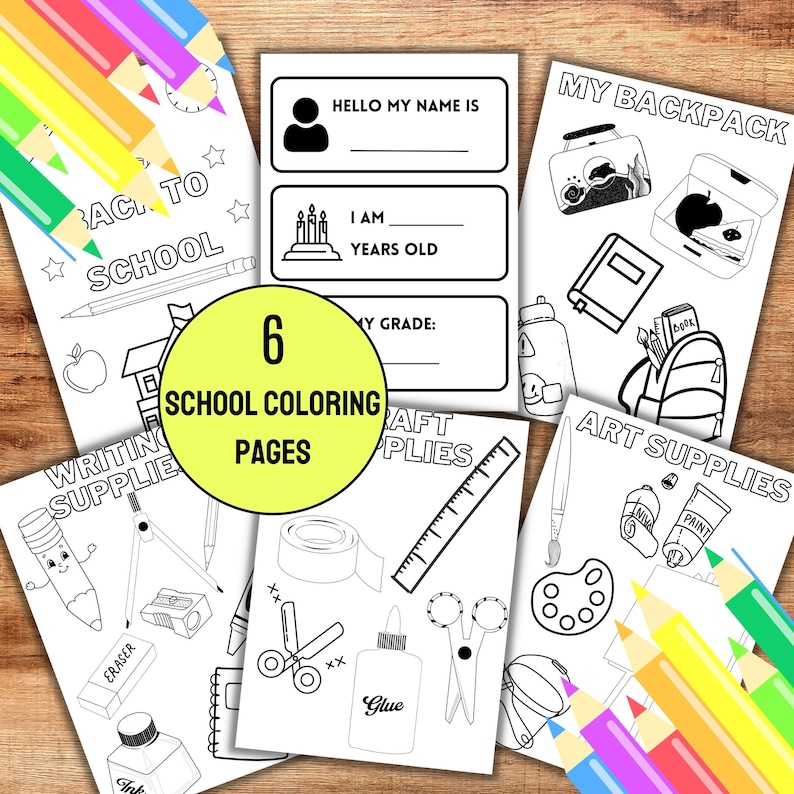 Back to School Coloring Pages Sheets School Supplies Printable Kids ...
