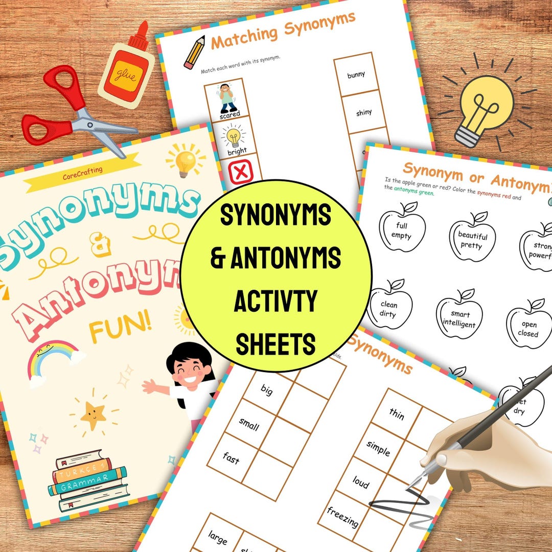 Synonyms Antonyms English Words Activity Book Sheet Worksheet Printable ...