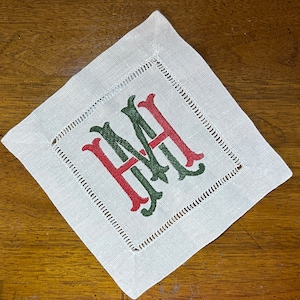Interlocking Initial Cocktail Napkins | Wedding Gift for Couples | Custom Embroidered Cocktail ...