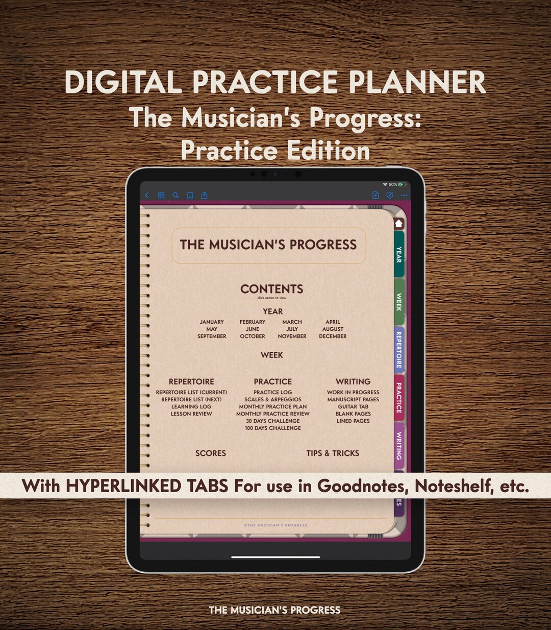 Digital Music Planner Hyperlinked Tabs, Interactive Divider Menus for ...