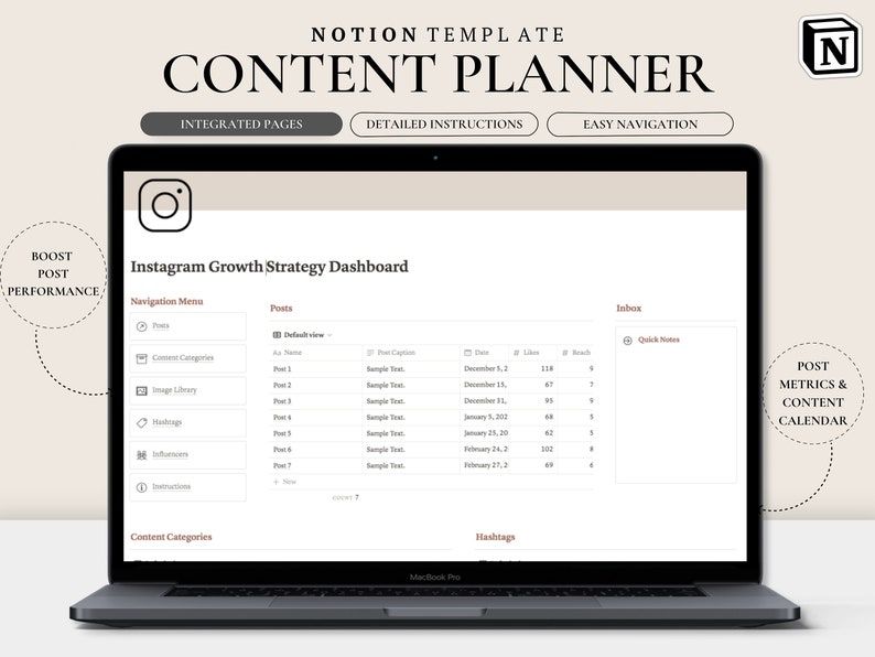 Notion Template Instagram Content Planner | Notion Social Media Planner | Digital Content ...