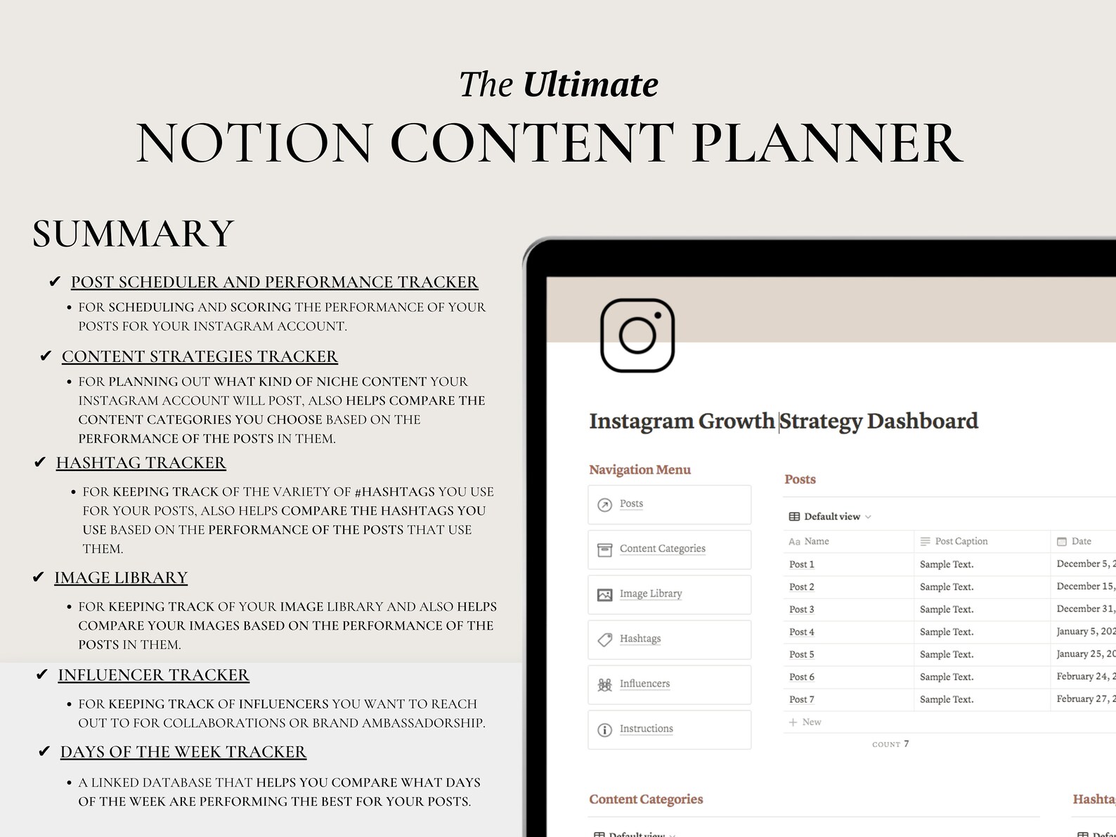 Notion Template Instagram Content Planner | Notion Social Media Planner ...