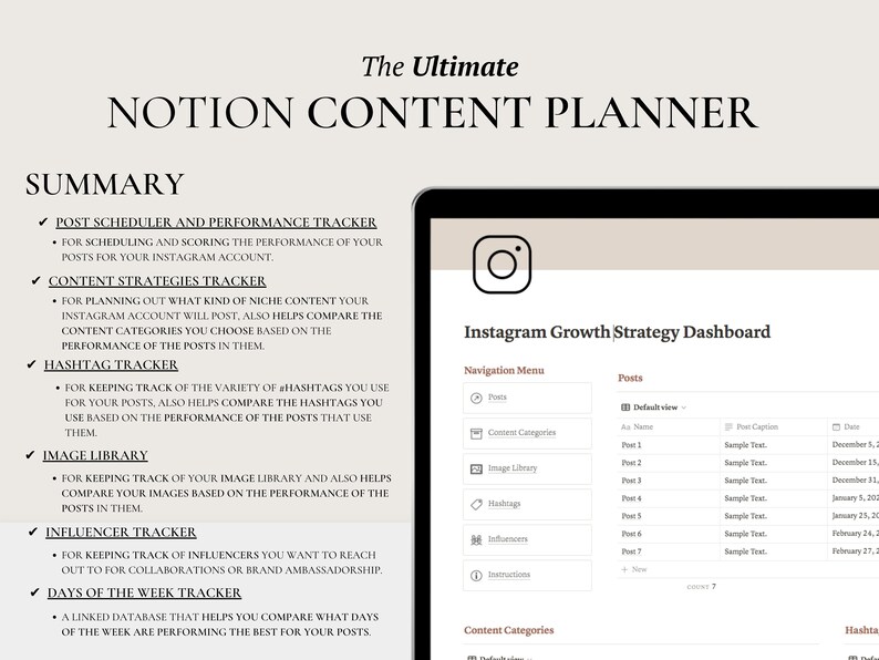 Notion Template Instagram Content Planner | Notion Social Media Planner | Digital Content ...