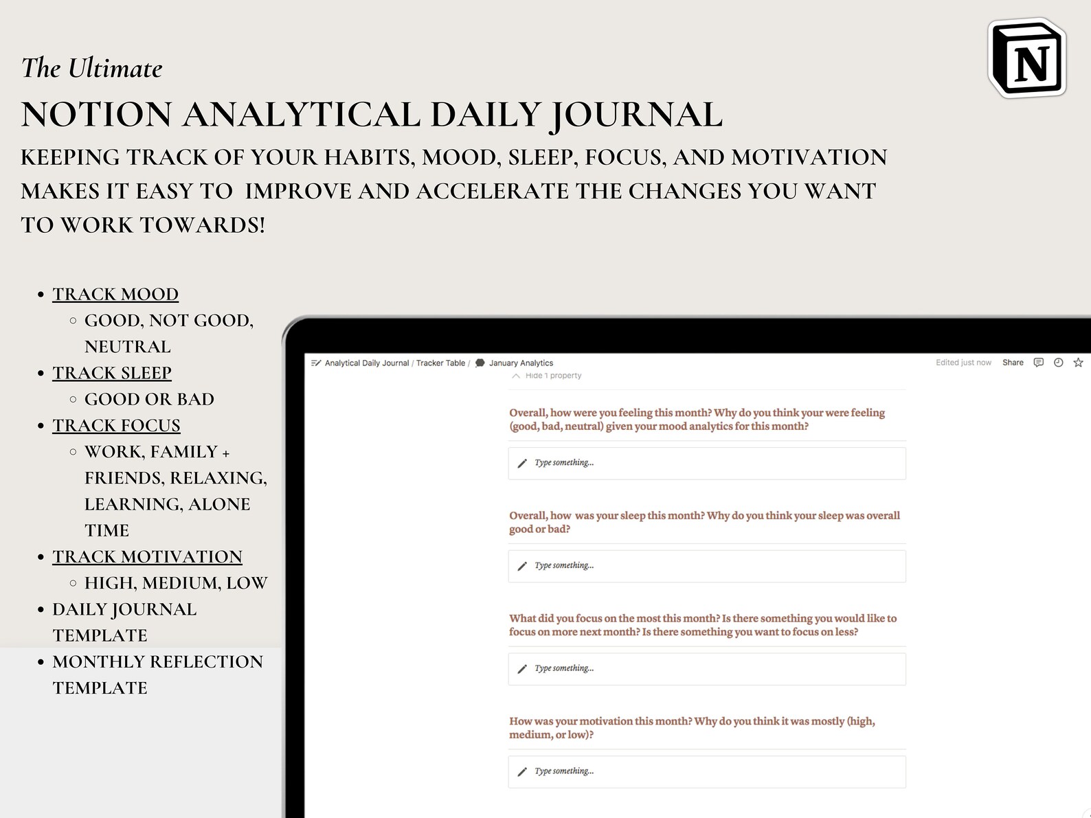Notion Daily Journal | Notion Habit Tracker | Notion Mood Tracker, Sleep Tracker, Routine ...