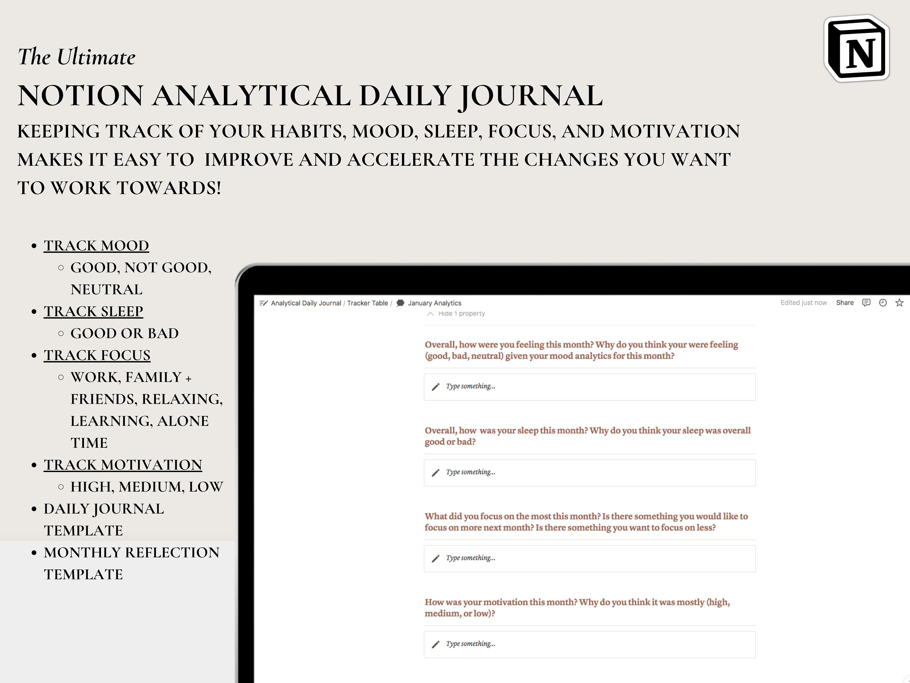 Notion Daily Journal | Notion Habit Tracker | Notion Mood Tracker ...