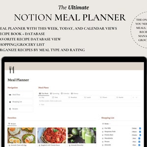 Meal Planner Notion Template | Notion Grocery List | Notion Recipe ...