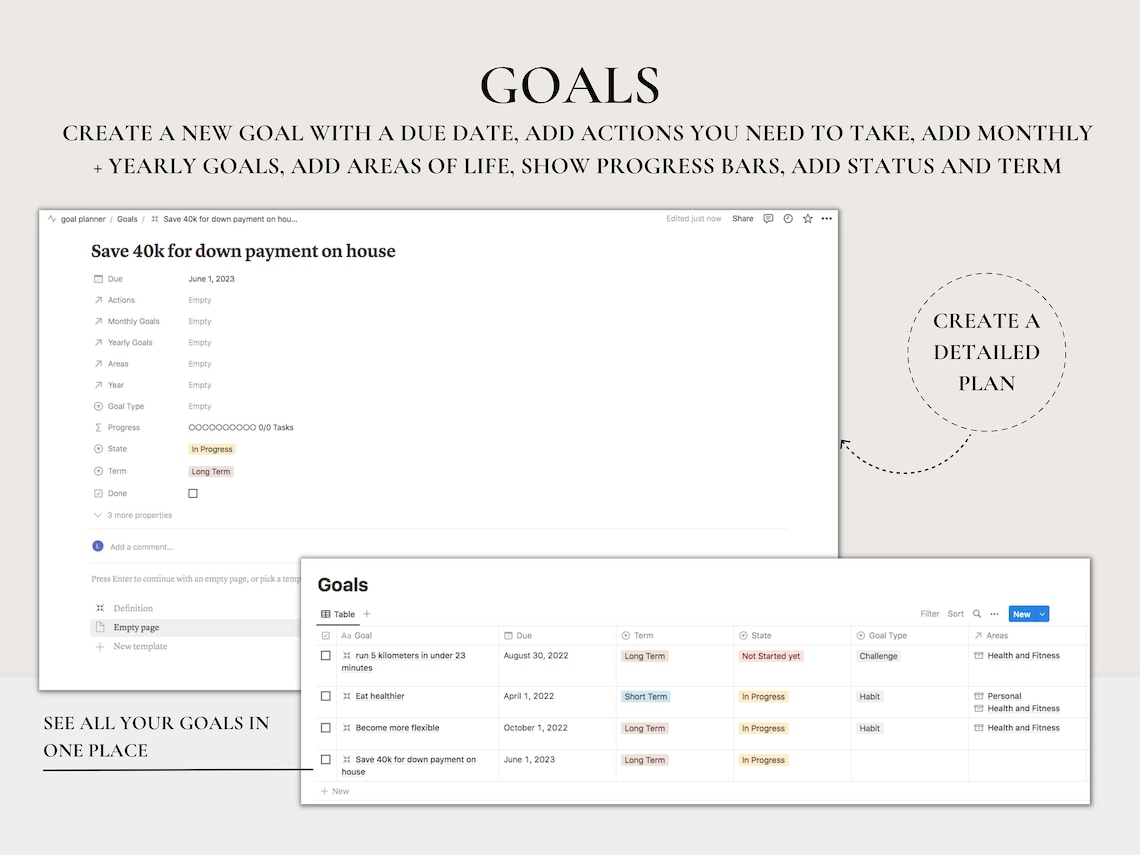 Notion Goal Planner Template Notion 2023 Goal Planner Digital Goal ...