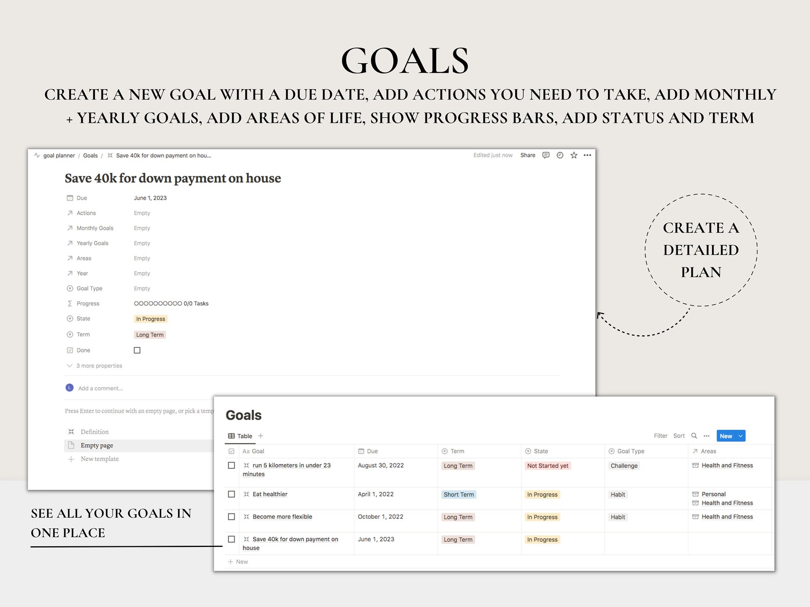 Notion Goal Planner Template Notion 2023 Goal Planner Digital Goal ...