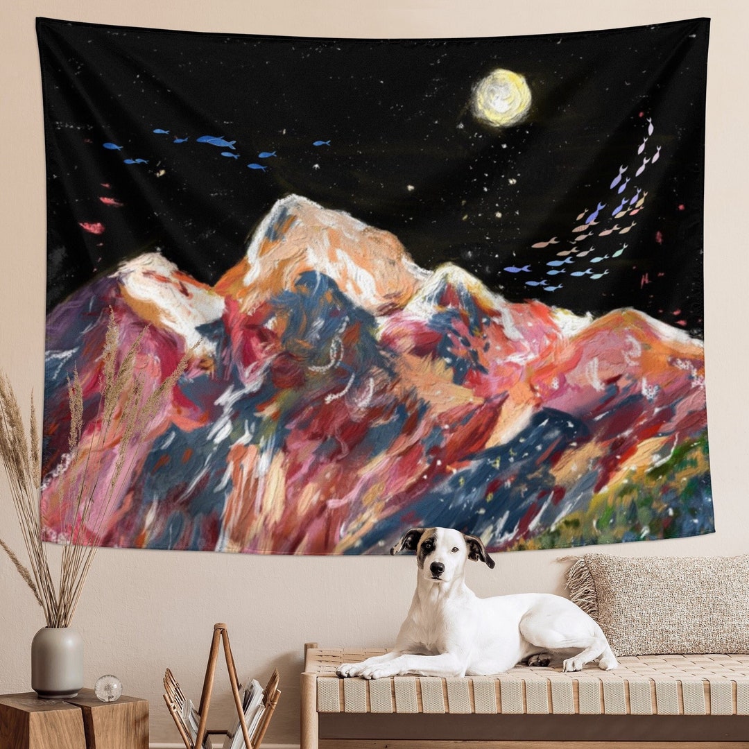 Mountain Tapestry Abstract Oil Painting Tapestries Starry Night Sky ...