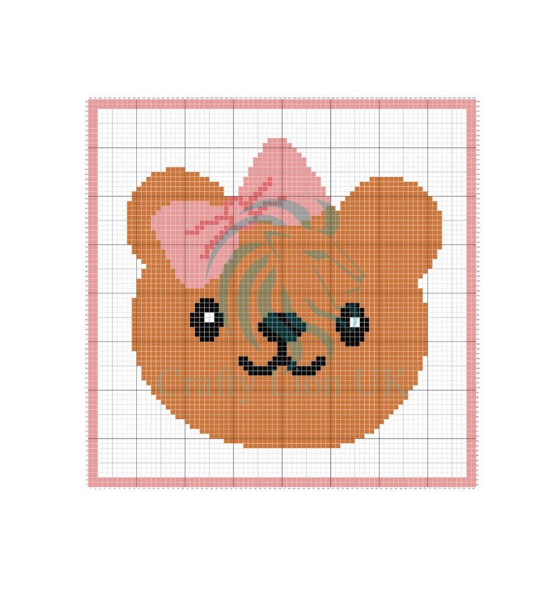 Pink Bow Bear C2C Crochet Pattern Afghan Graphghan Pixel Blanket 80x80 ...