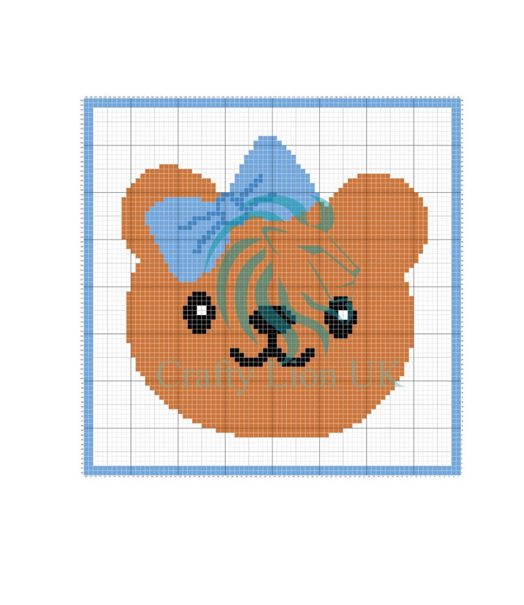 Blue Bow Bear C2C Crochet Pattern Afghan Graphghan Pixel Blanket 80x80 ...