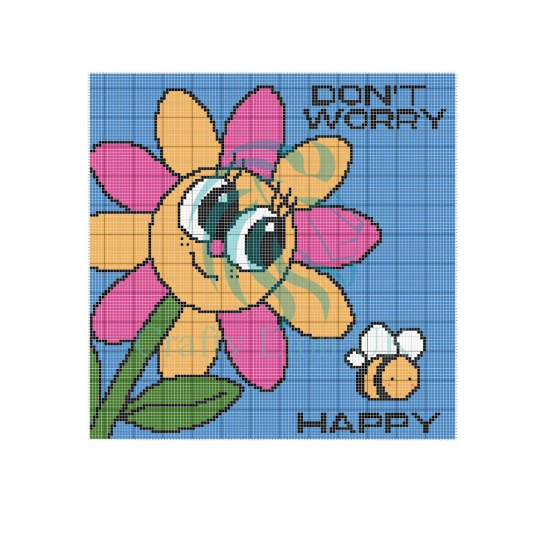 Bee Happy Flower C2C Crochet and Cross Stitch Pattern Afghan Graphghan ...