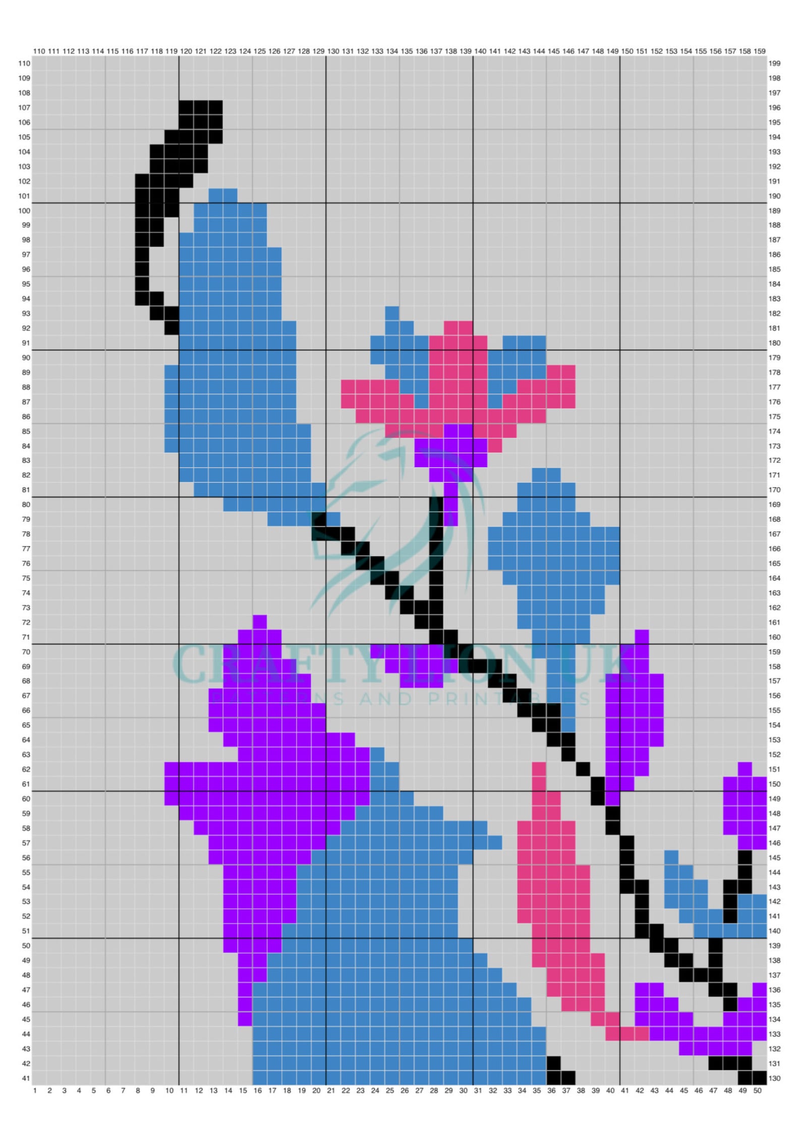 Flower Wolf C2C Crochet Pattern Afghan Graphghan Pixel Blanket 90x110 ...