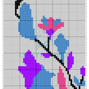 Flower Wolf C2C Crochet Pattern Afghan Graphghan Pixel Blanket 90x110 ...