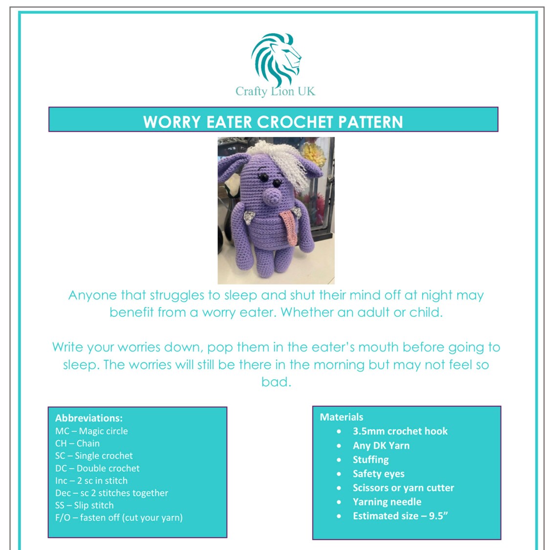 Worry Eater Crochet Pattern Worry Monster Childrens Toy Pattern Crochet ...