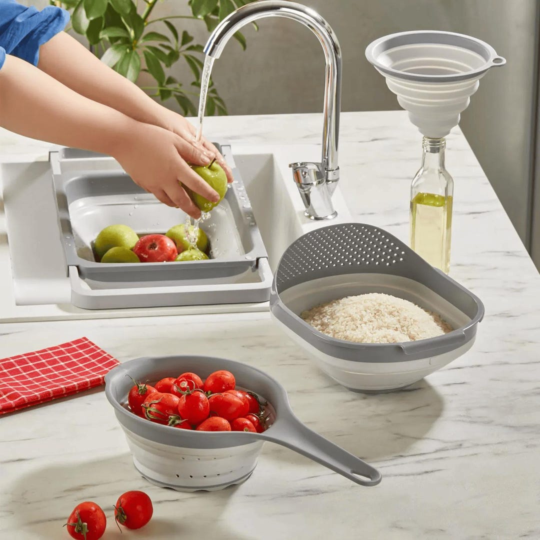 4 Piece Foldable Strainer Set Gray Fruit and Vegetable Washing and ...