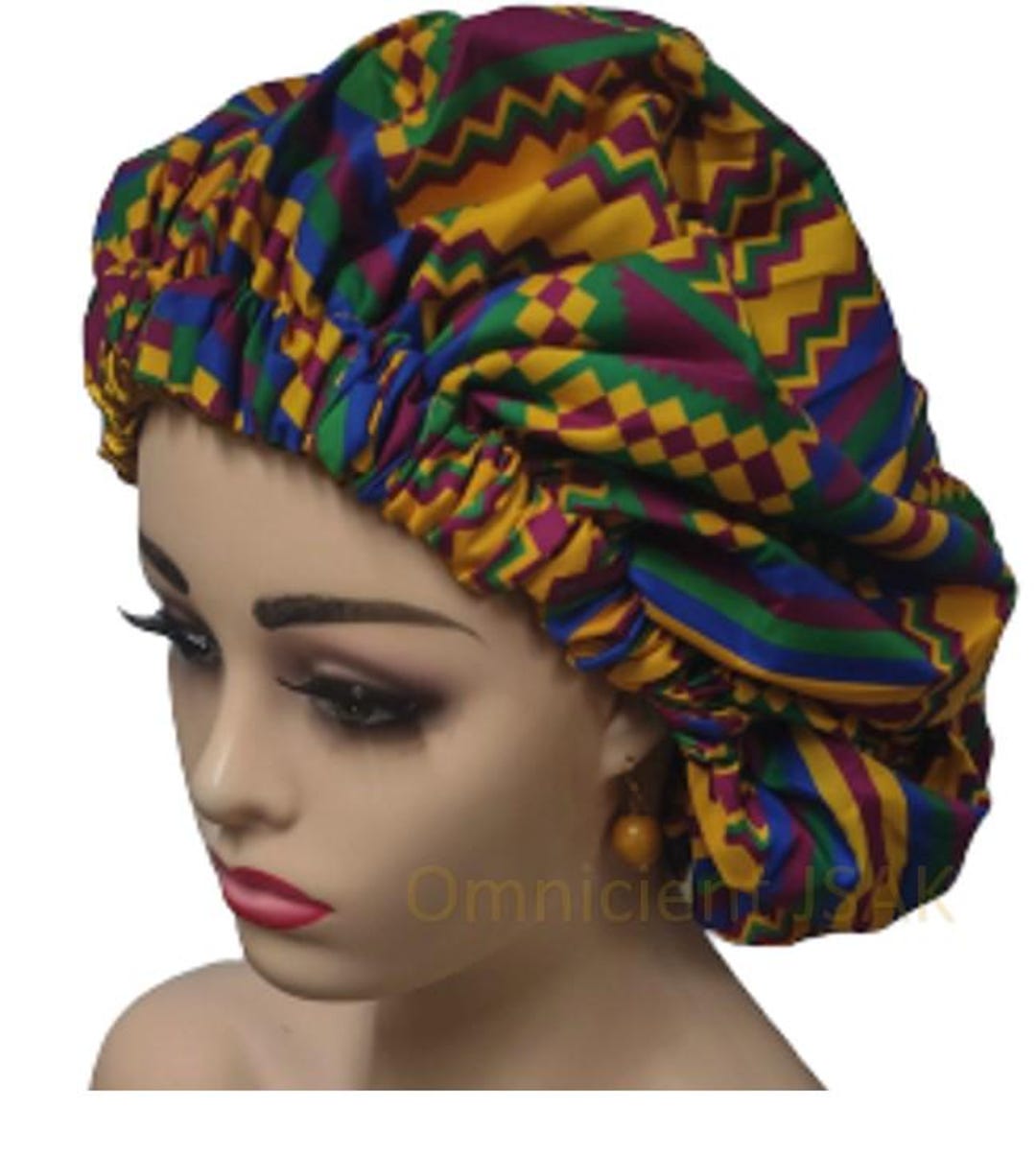 Stunning Kente Designs Hair Bonnet, Black & White Hair Bonnet, Hair ...