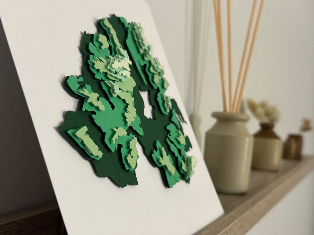 Northern Ireland 3D Topographic Map - Layered Premium Card Stock - 8x8 ...