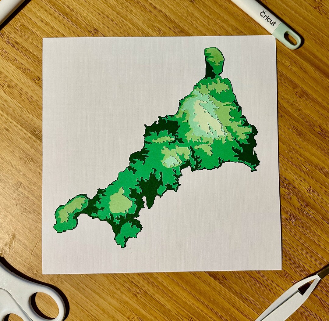 Cornwall Topographic Map - Layered Premium Card Stock - 8x8" - Etsy