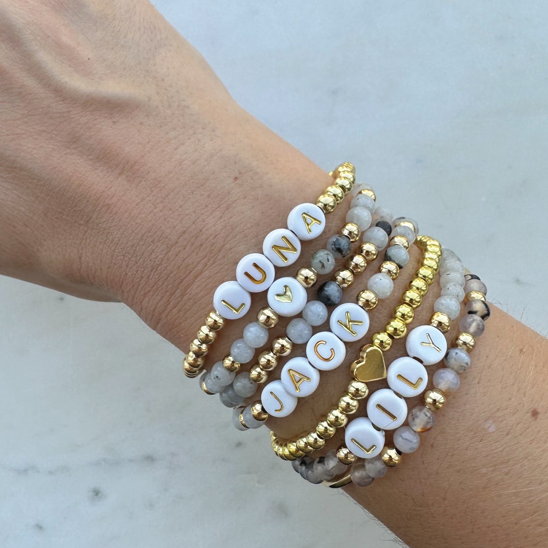 Personalized Word Bracelet Stacking Mama Bracelet Kids Name Custom Name ...