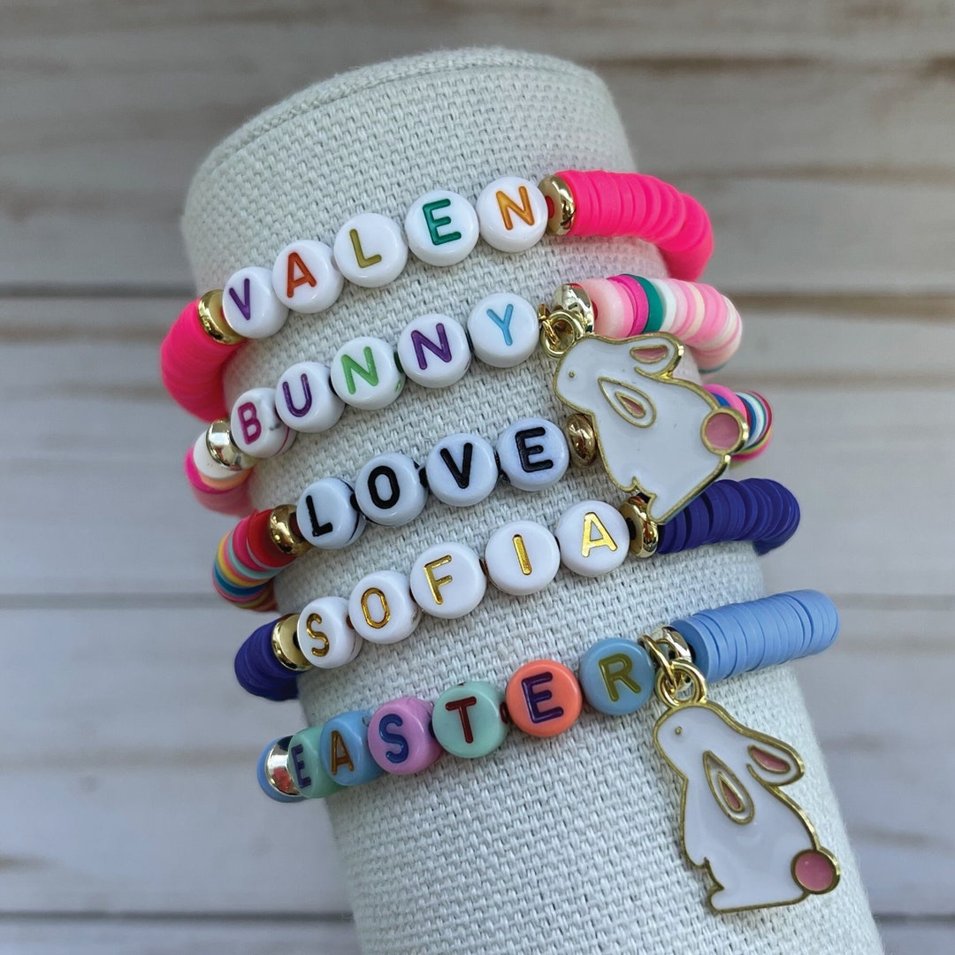 Personalized Easter Bracelet Custom Name Beaded Bracelet Pastel Heishi ...