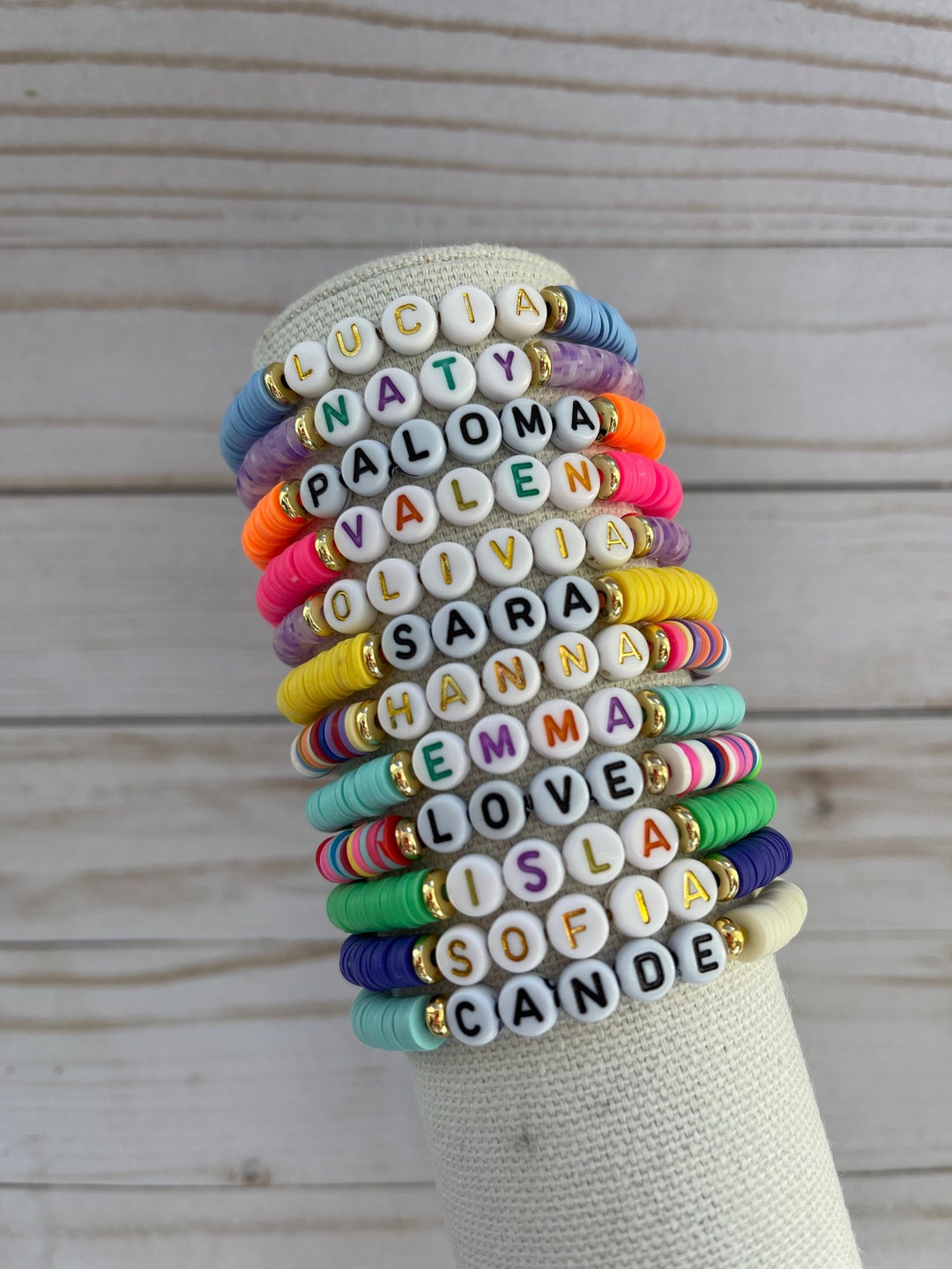 Friendship Personalized Name Beaded Bracelet Custom Clay Bead Bracelet ...
