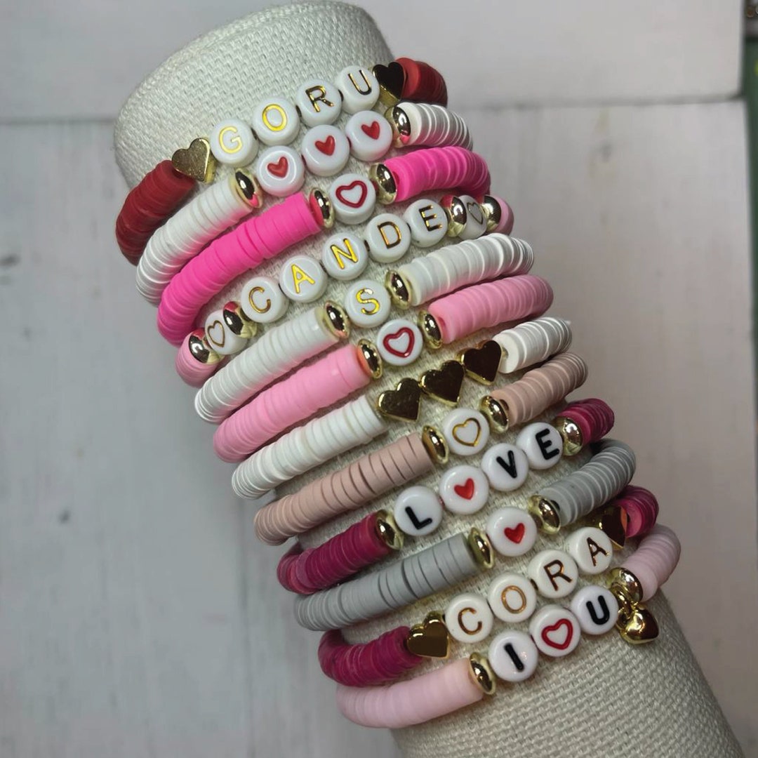 Saint Valentin Personalized Name Bracelet Heishi Beaded Bracelet Word ...