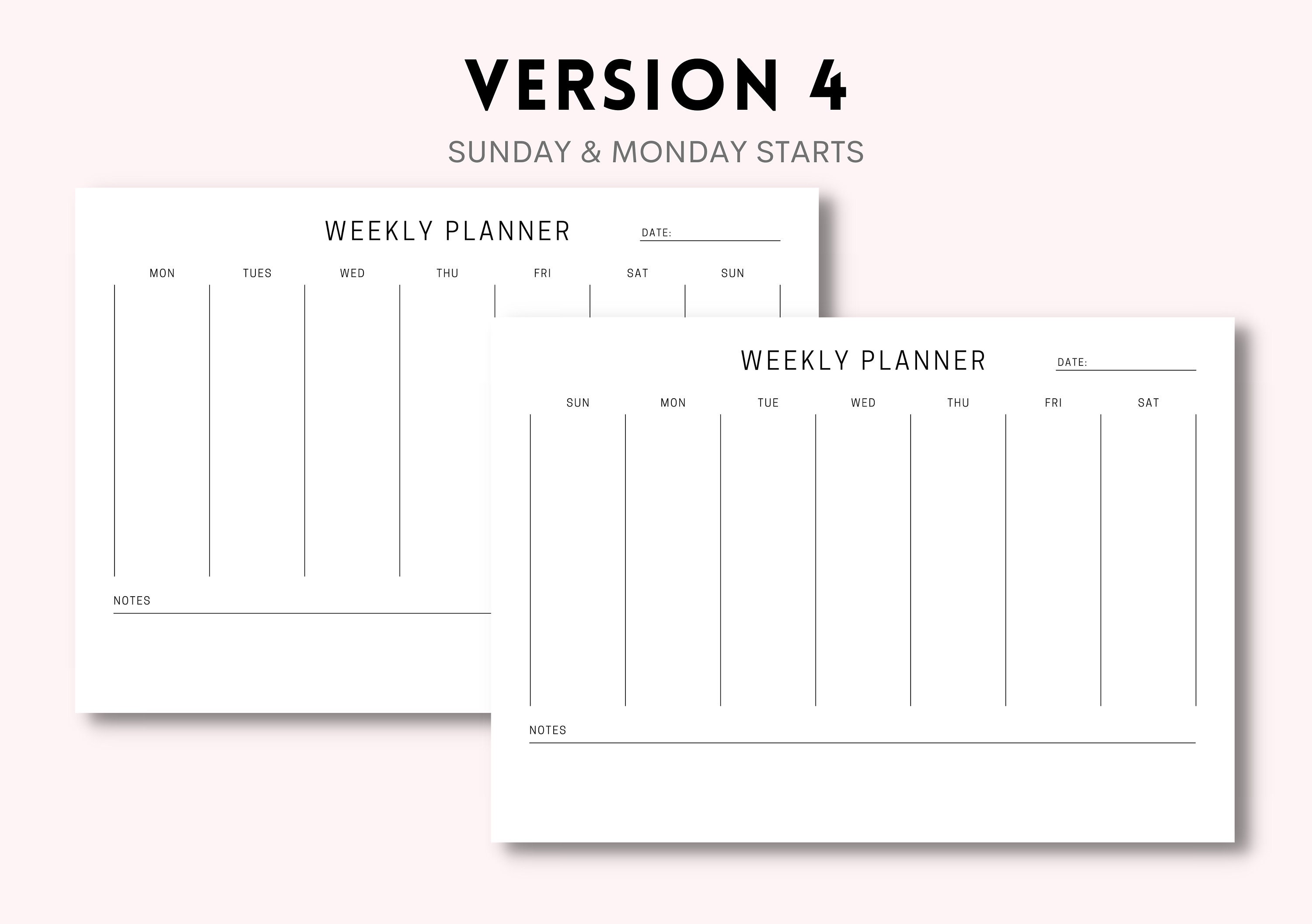 Weekly Planner Printable Landscape, Minimalist Weekly Schedule, Week at ...