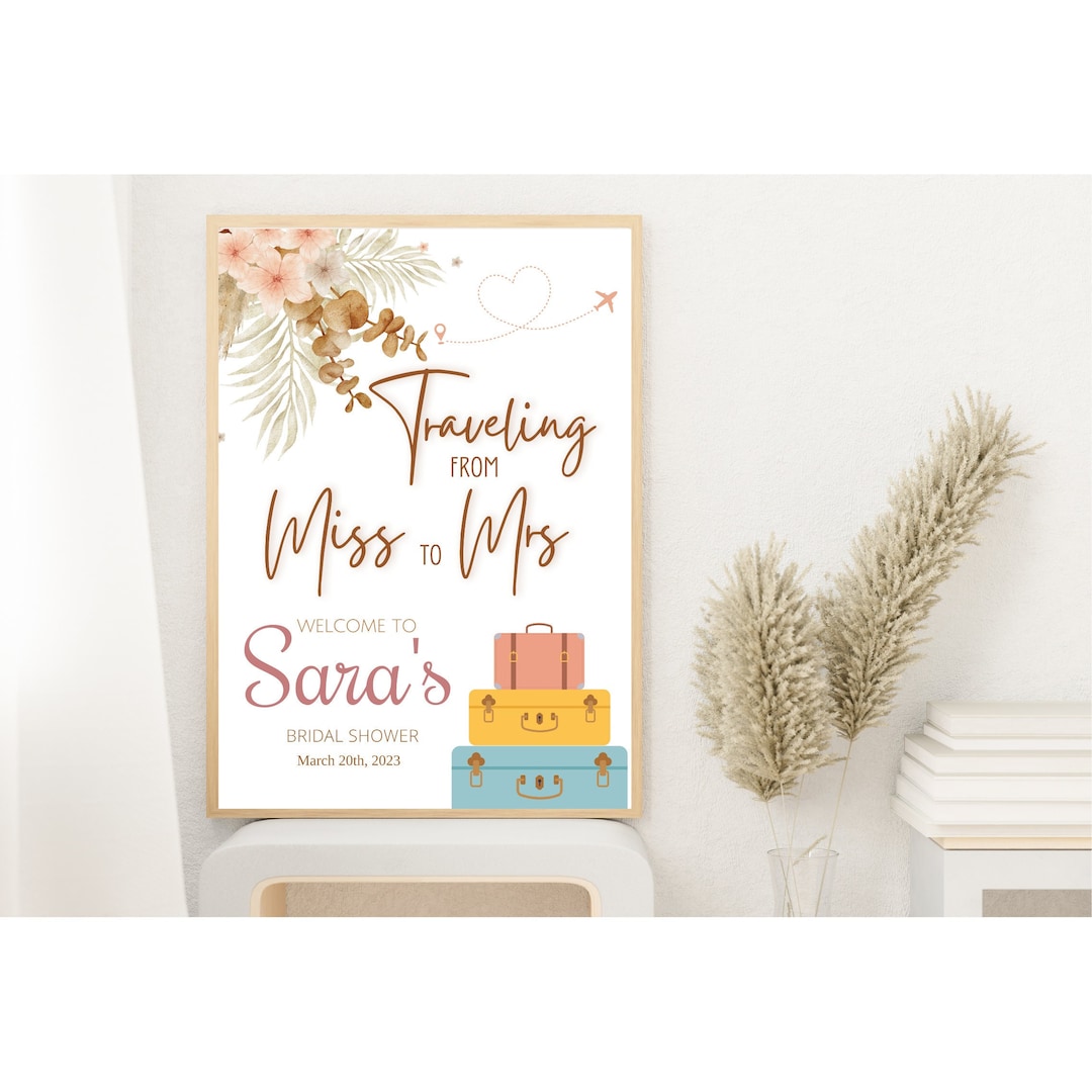 Editable Miss to Mrs Welcome Sign Bridal Shower Traveling From Miss to ...