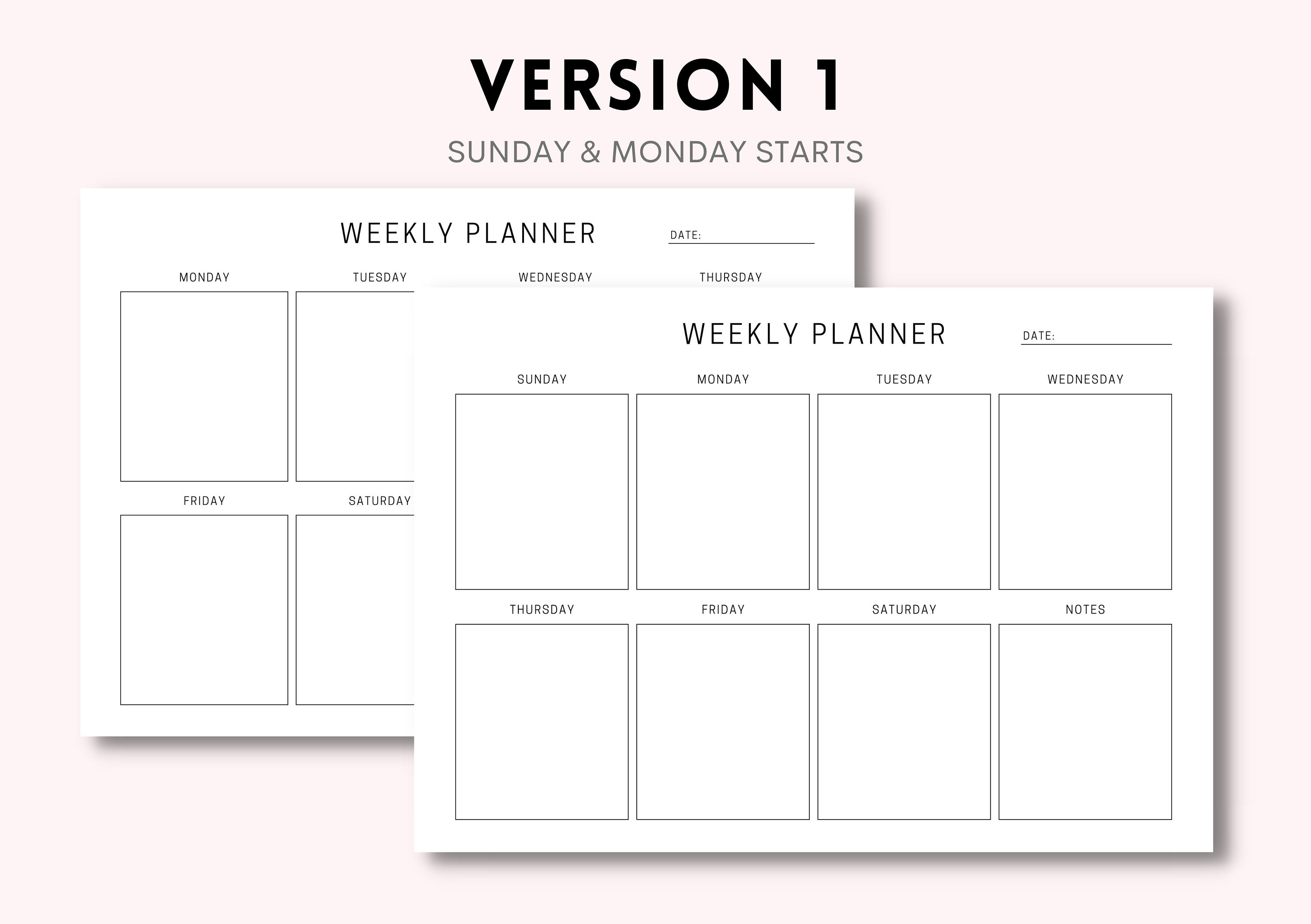 Weekly Planner Printable Landscape, Minimalist Weekly Schedule, Week at ...