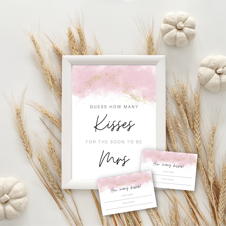 Guess the Number of Kisses Sign & Game Card INSTANT DOWNLOAD, Bridal ...